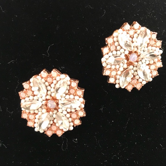 Jewelry | Rose Gold Color Flower Rhinestone Bead Pierced | Poshmark